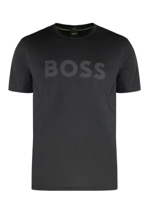 BOSS Tech-blend Slim-fit T-shirt With Ribbed Crew Neck - Black