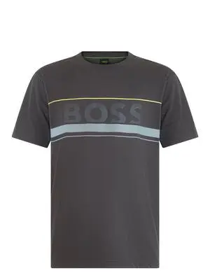BOSS Striped Crewneck Cotton T-shirt - Grey
