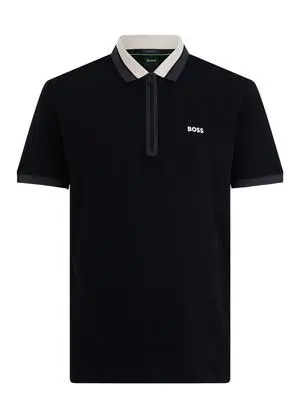 BOSS Cotton Polo Shirt With Zip Front - Black