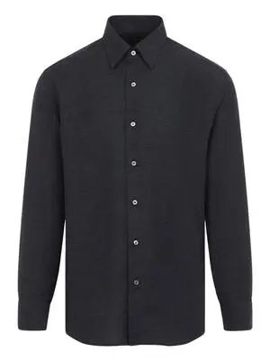 Brioni Hidden Placket Cotton-cashmere Shirt - Grey
