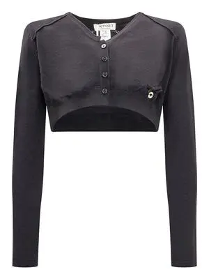 Twin-set Logo Embellished Cropped Cardigan - Nero