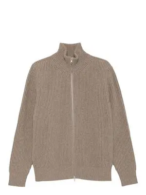 MAISON MARGIELA Ribbed Knit Zip-up Cardigan - Beige