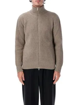 MAISON MARGIELA Ribbed Knit Zip-up Cardigan - Beige