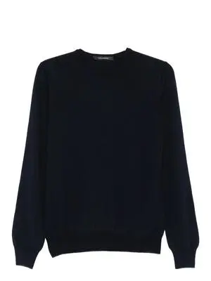 Tagliatore Ribbed Trim Virgin Wool Crewneck Sweater - Blu
