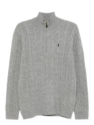 Polo Ralph Lauren Rib-knit Wool-cashmere Mockneck Quarter-zip Sweater - Grigio