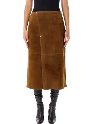 Studio Nicholson Suede Leather Midi Skirt - Beige