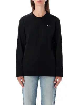 Play Comme Des Garcon Long Sleeve Cotton T-shirt With Heart Patch - Nero