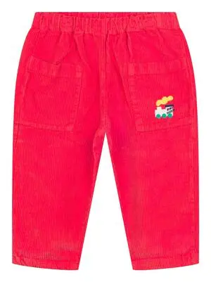 BOBO CHOSES Corduroy Mini Trousers With Train Print - Rosso