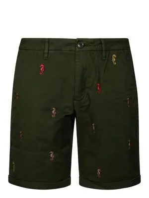 SUN 68 Embroidered Seahorse Bermuda Chino Shorts - Verde