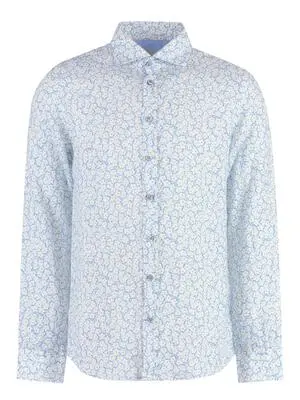 BASTONCINO Printed Cotton Shirt With Decorative Charms Detail - Light Blue
