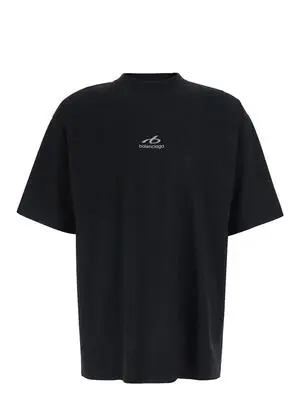 Balenciaga Oversized Graphic Cotton T-shirt - Black