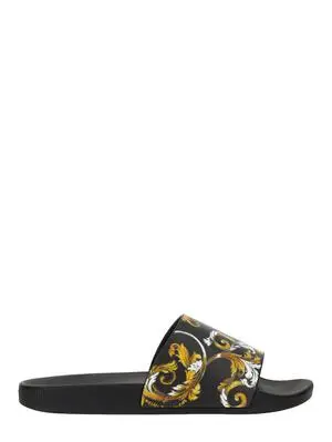 Versace Logo Print Slip-on Slides - Black