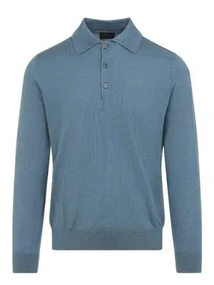 BRIONI Brioni Long-Sleeve Cashmere-Silk Polo Sweater