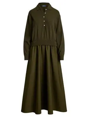 Ralph Lauren Wool-bodice Cotton-skirt Midi Dress - Green