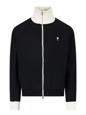 AMI Paris Zip-up Knit Track Jacket - Black