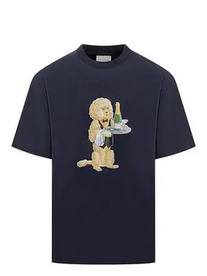 Drole De Monsieur Playful Dog Waiter T-shirt - Navy