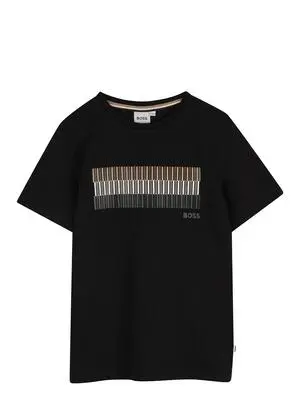 Hugo Boss Boys' Cotton Crewneck T-shirt With Graphic Logo - Black