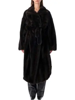 THE FRANKIE SHOP THE FRANKIE SHOP Faux Fur Long Coat With Tie Belt Marrone