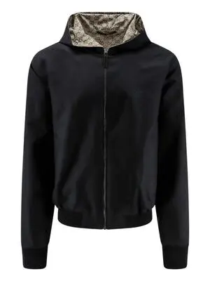 Gucci Compact Canvas Hooded Zip Jacket With Embroidered Crest - Nero
