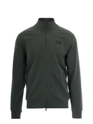 EA7 EA7 Zip-Up Cotton Sweater Cilantro