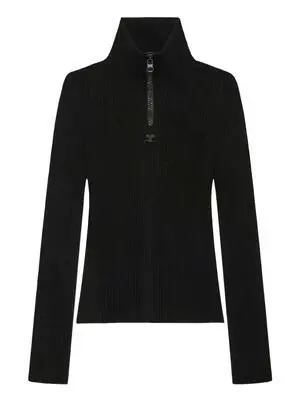 COURREGES Courrèges Logo-Appliqué Ribbed Knit Half-Zip Sweater