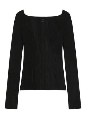 COURREGES Ribbed-knit Square-neck Sweater Black