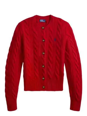 Polo Ralph Lauren Polo Ralph Lauren Cable-Knit Wool-Cashmere Crewneck Cardigan Red