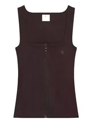 COURREGES Ribbed-knit Zip-up Tank Top - Brown
