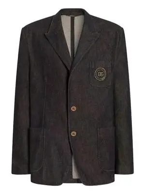 Dolce & Gabbana Single-breasted Denim Jacket With Patch - Black