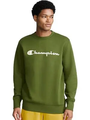Champion Powerblend Crewneck Sweatshirt, Classic Script Logo - Chive