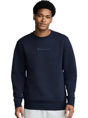 Champion Powerblend Crewneck Sweatshirt, Tonal Script Logo - Deep Navy
