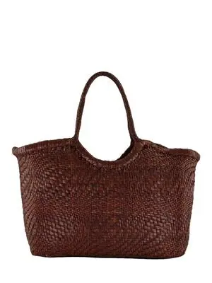 Dragon Diffusion DRAGON DIFFUSION Nantucket Optical Woven Leather Tote Brown