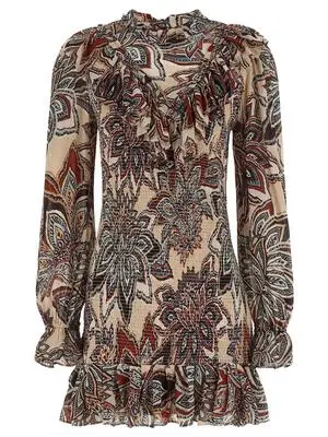 Farm Rio FARM RIO Tapestry Floral Print Smocked Mini Dress Multi