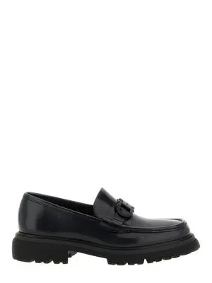 FERRAGAMO Cocoon" Brushed Calf Leather Loafers With Gancini Detail - Black