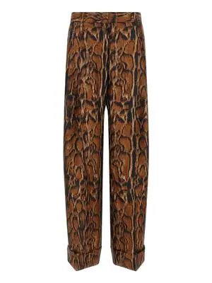 Alberto Biani Wide Leg Lynx Print Silk Trousers - Brown