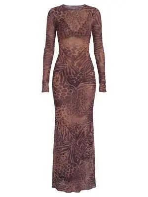 ALOMA STUDIO Brume Mesh Maxi Dress Cheetah Print - Brown