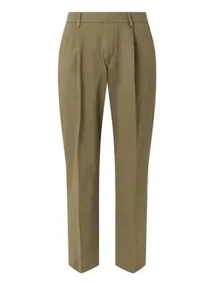 Nn07 NN07 Wide-Leg Pleated Organic Cotton-Blend Twill Trousers Green