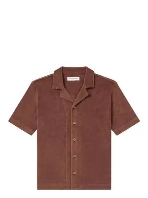 Orlebar Brown Hawkin Camp-collar Organic Cotton-terry Shirt - Brown