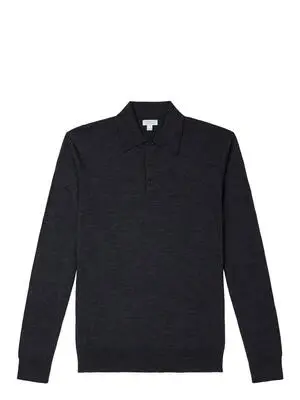 Sunspel SUNSPEL Merino Wool Long Sleeve Polo Gray
