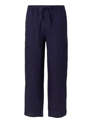 FRAME Linen Drawstring Straight-leg Trousers - Blue