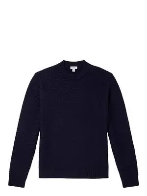 Sunspel Merino Wool Basketweave Sweater - Blue