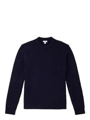 Sunspel Merino Wool-basketweave Sweater - Navy