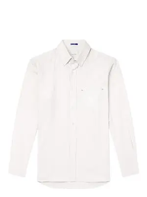 Paul Smith Button-down Collar Cotton And Lyocell-blend Herringbone Shirt - Neutrals