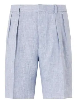 Ralph Lauren Purple Label Cotton Gabardine Pleated Shorts - Blue
