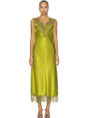 SIMONMILLER Bea Satin Lace Midi Dress In Green - Chartreuse