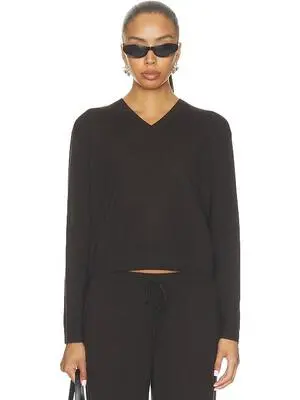 LESET Leset James V Neck Top In Chocolate.