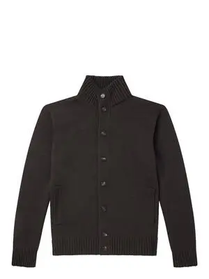 SLOWEAR Virgin Wool High Neck Cardigan - Brown
