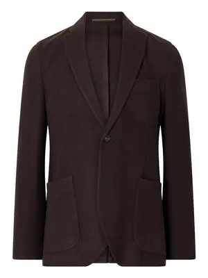 SLOWEAR Wool-blend Woven Waffle Jersey Blazer - Brown