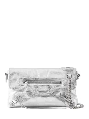 Balenciaga Le City Crinkled-leather Shoulder Bag - Silver