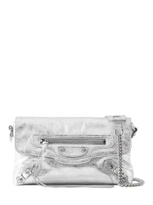 Balenciaga Le City Crinkled-leather Shoulder Bag - Silver